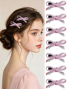 4pcs Sweet Non-Damaging Bow Hair Clips, Faux Rhinestone Hair Clips ...