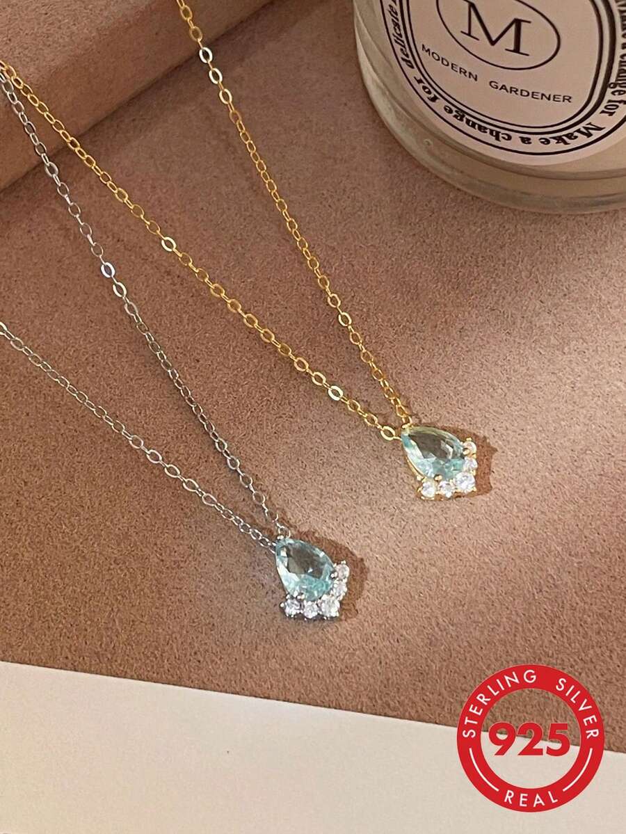 1pc Exquisite Women's Jewelry S925 Sterling Silver Teardrop Shaped Sky ...