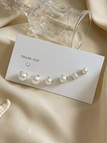 1 Set 3 Pairs Minimalist Elegant Multi-Size Faux Pearl Fashion Stud ...