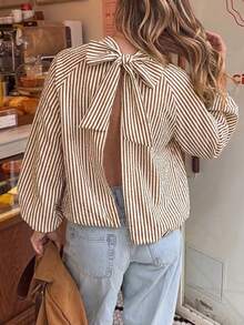 2026 Spring/Summer Back Lace-Up Split Striped Long Sleeve Shirt ...