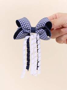 2pcs Blue Back To School Bow Hair Clips,Plaid Tassel Hair Bows ...