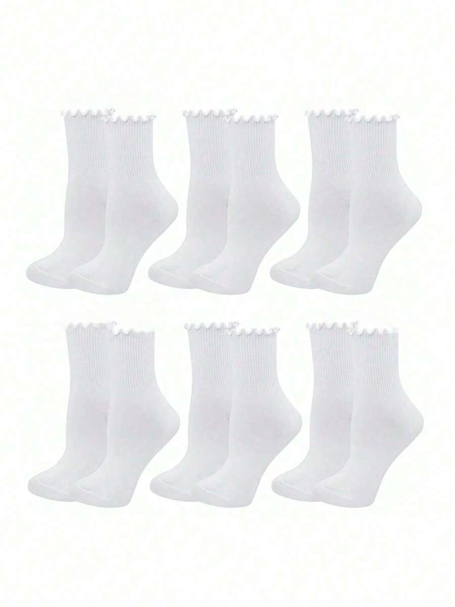 10 Pairs Women's White Ruffle Trim Casual Mid-Calf Socks for Sale ...