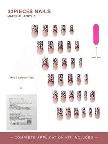 32pcs Thickened Acrylic Press-On Fake Nails, Rectangular Leopard Print ...