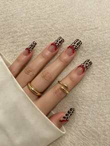 32pcs Thickened Acrylic Press-On Fake Nails, Rectangular Leopard Print ...
