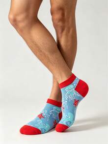 1/3/5 Pairs Men's Unique Ocean Series Ankle Socks, Elastic Breathable ...