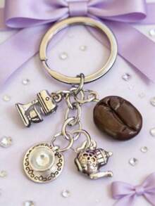Vintage Coffee Theme Metal Keychain, Coffee Bean Coffee Machine Coffee ...