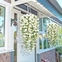 Outdoor Artificial Hanging Morning Glory With Eucalyptus Leaves, UV ...
