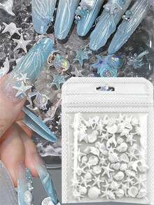 50Pcs Mixed Ice-Transparent Aurora Shell/Starfish Nail Charms 6/8 ...