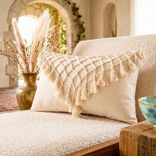 Minimalist Macrame Tassel Decorative Pillow Cover, Boho Chic Sage Green ...