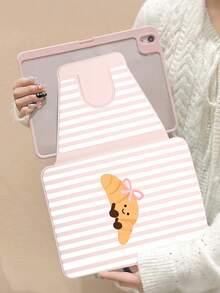 Cute Croissant Pink Stripe Case For IPad 11, Pencil Holder, Magnetic ...