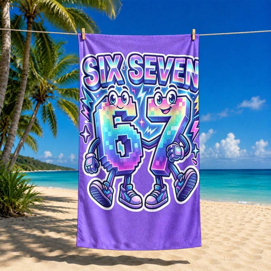 1pc Pixel Style Cartoon Number 67 Beach Towel, Made Of Microfiber ...