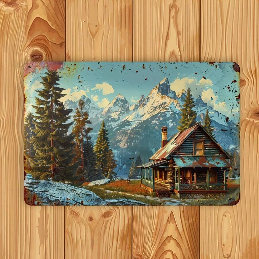 Vintage Wooden Tin Sign Mountain Cabin Sign, Suitable For Indoor And ...