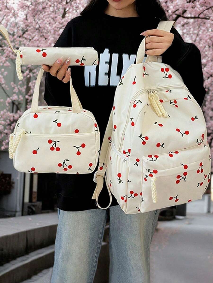 New Ins 3-Piece Set Women's Backpack, Crossbody Bag, Pencil Case, 3-In ...