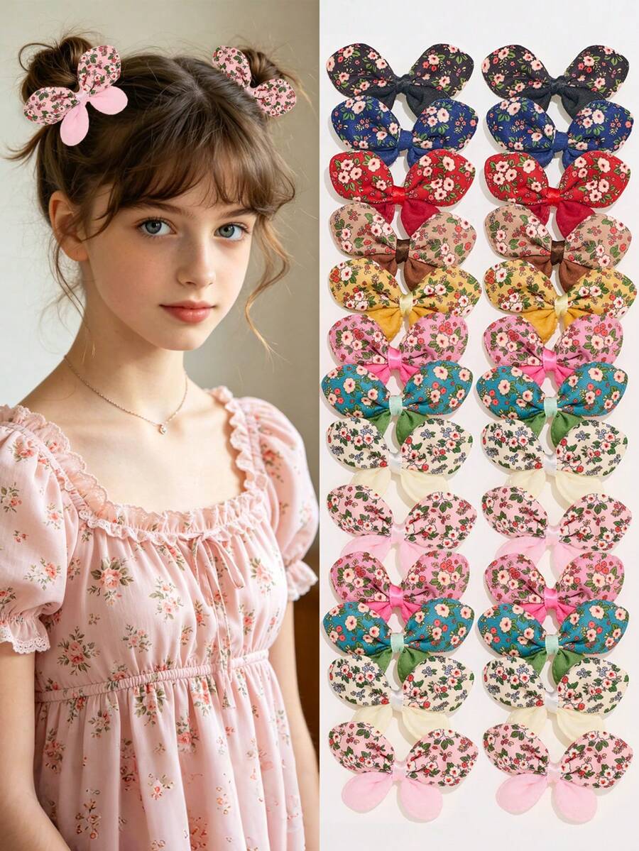 8pcs Random Multicolor Vintage Morning Glory Bow Hair Clips 3D Ditsy ...