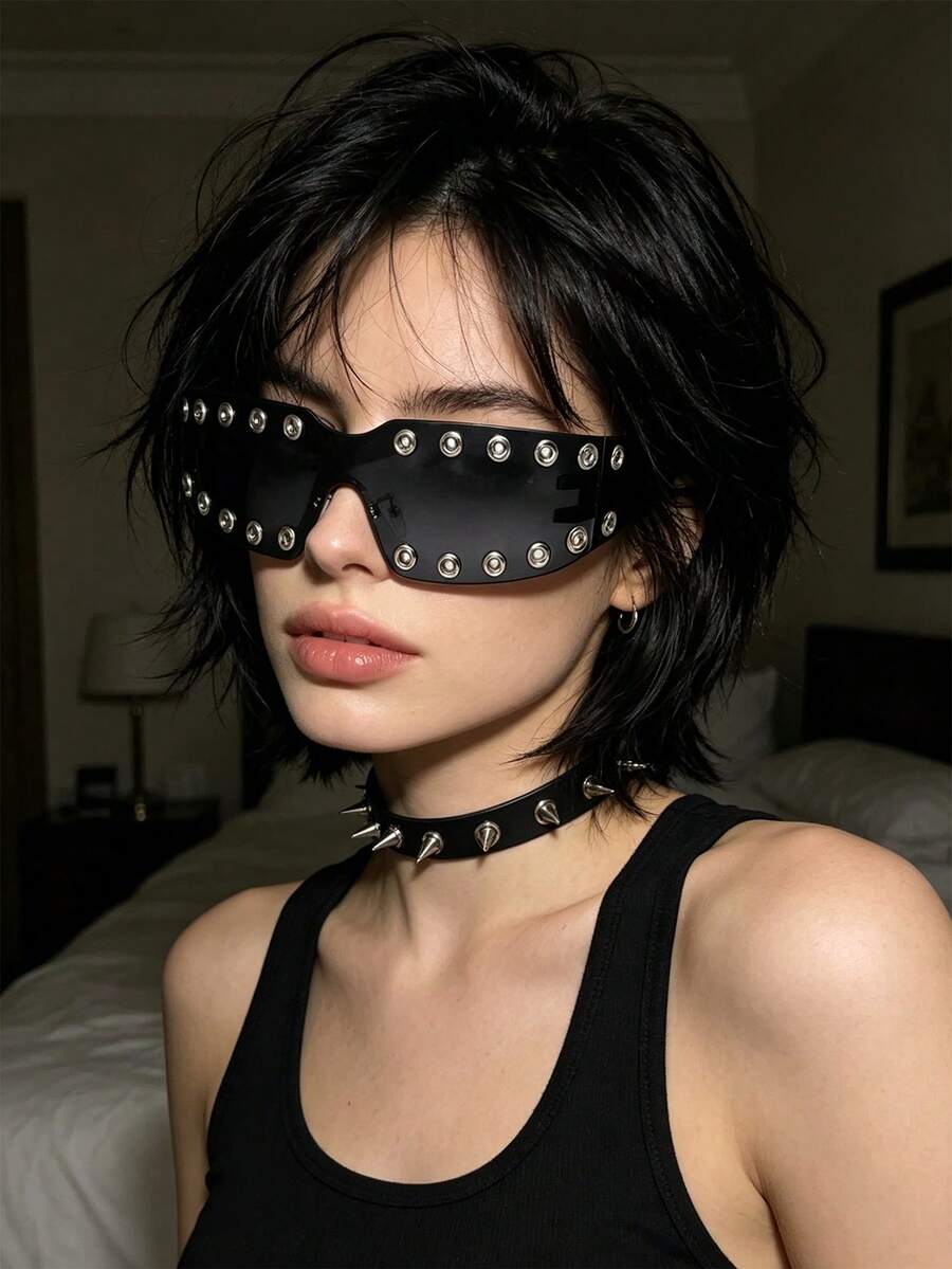 1pc European & American Fashion Large Frame Full Coverage Futuristic ...