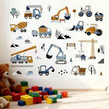 Car Road Construction Vehicles Wall Stickers Transport Trucks Tractor ...