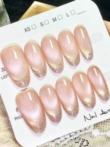 10PCS Minimalist Daily Handmade Press-On Nails, French Blush Cat Eye ...
