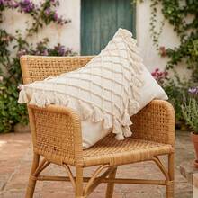 Minimalist Macrame Tassel Decorative Pillow Cover, Boho Chic Sage Green ...