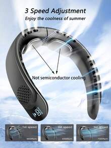 1pc Rechargeable Neck Fan With Digital Display, Outdoor Summer Cooling ...