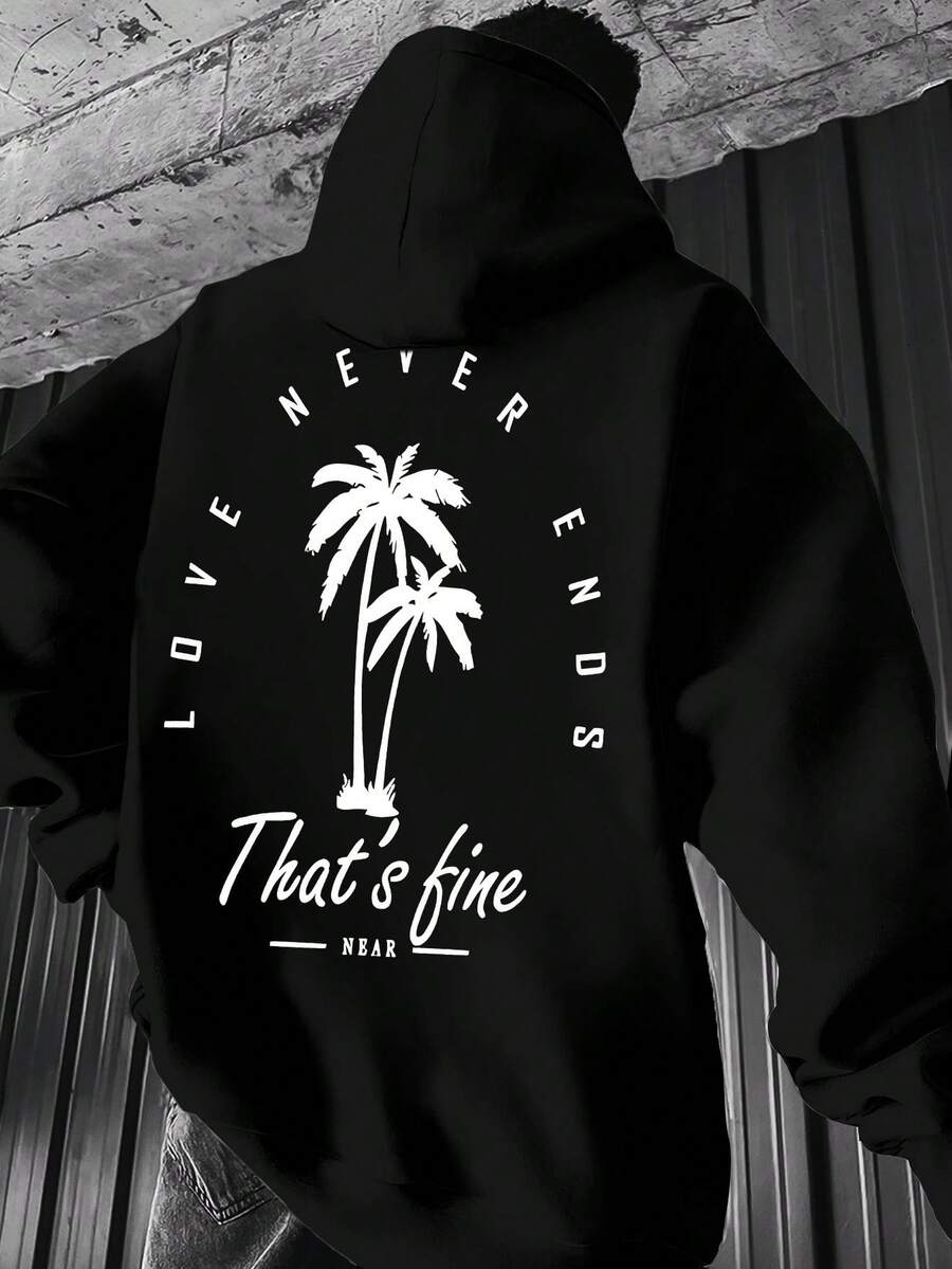Los Angeles-Style Casual Preppy Lined Drawstring Hoodie With Kangaroo ...