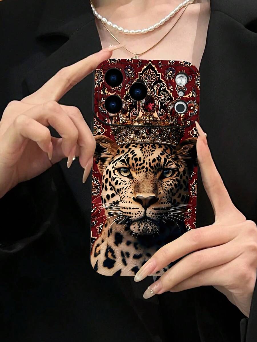 The Main Pattern On The Phone Case Is A Leopard Wearing A Crown ...
