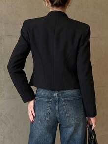 Vintage Military Gold Button Cropped Blazer Women Stand Collar Padded ...