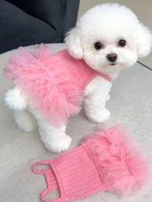 1pc Pet Princess Dress - Pink Tulle Design, Soft And Comfortable Cat ...