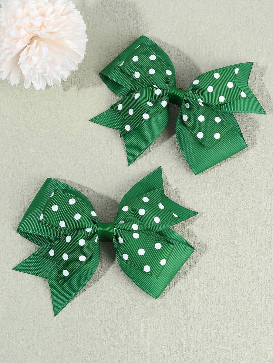 2pcs/Set Back To School Green Cartoon Bow Hair Clips, Shiny Fabric Bow ...