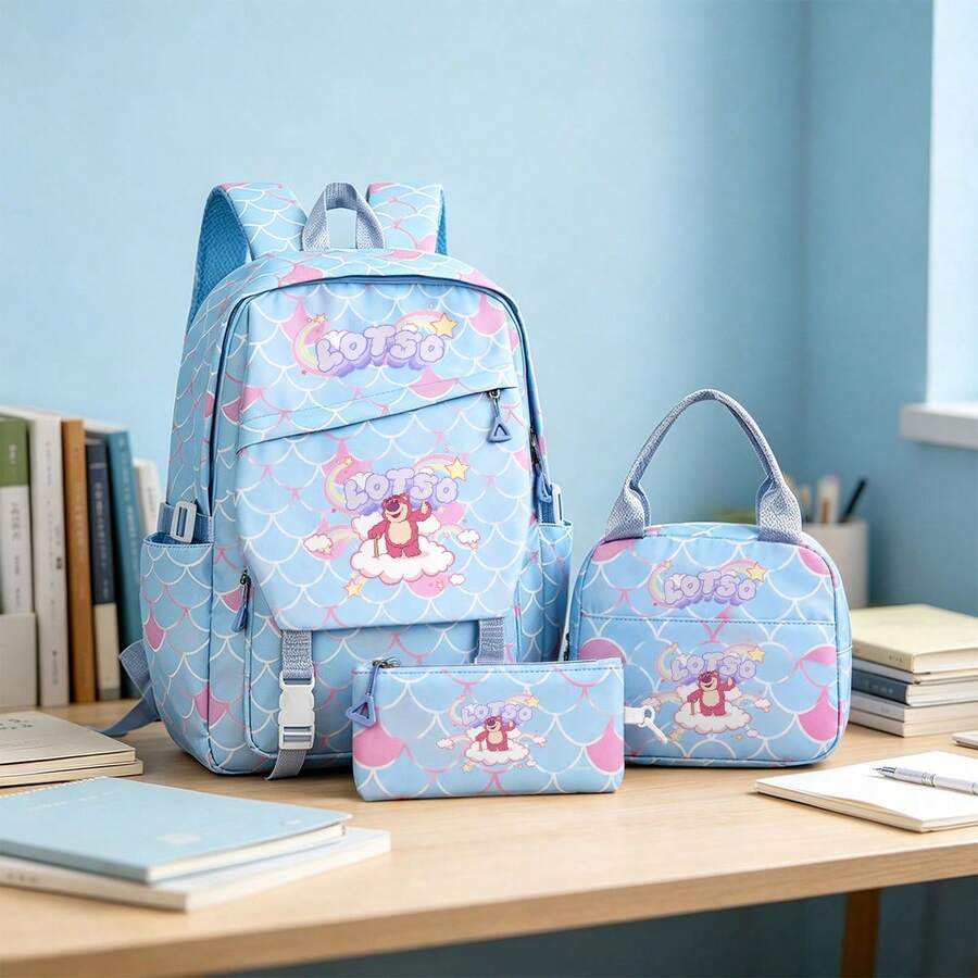 Disney Lotso Rainbow Printed Backpack Set, 3pcs School Bag Combo With ...