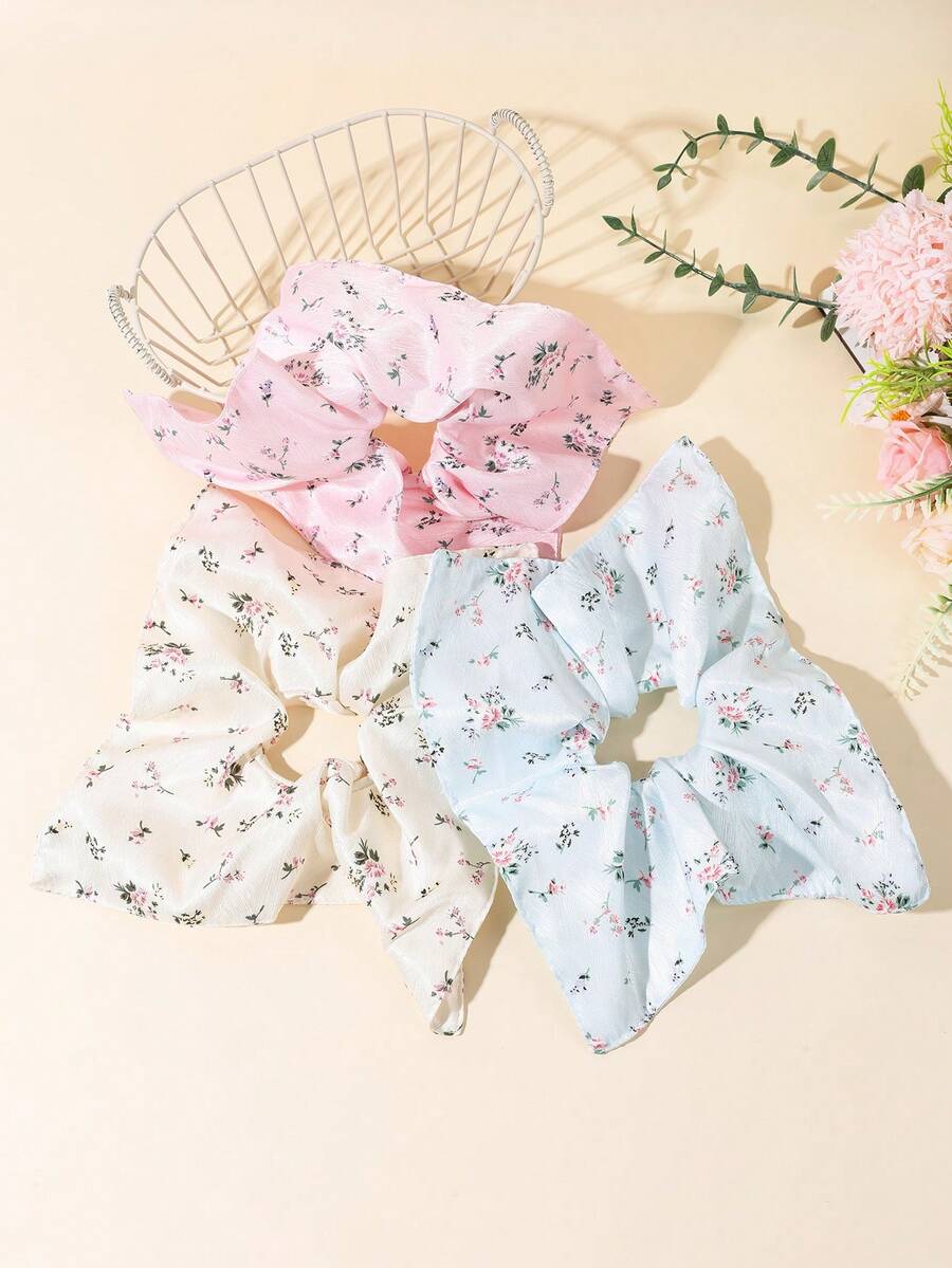 3pcs/Set Pink Blue Flower Hair Ties,Fabric Elastic Hair Band,Y2k ...