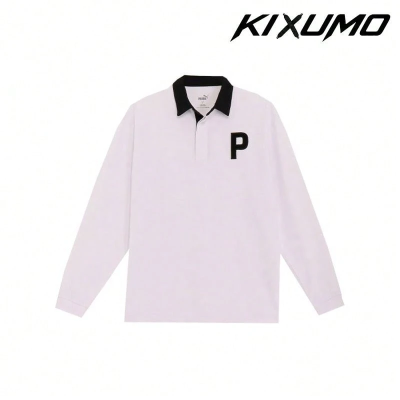 Puma Color Block Letter Design Breathable Long Sleeve Polo Shirt White ...