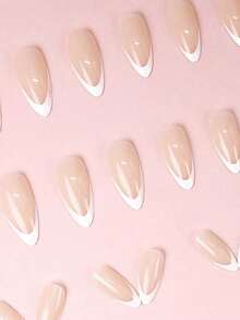 Estilo Minimalista 24 Peças Unhas Postiças Francesas com Borda Branca ...