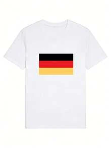 Women's White Crew Neck Short Sleeve T-Shirt, Printed With German Flag ...