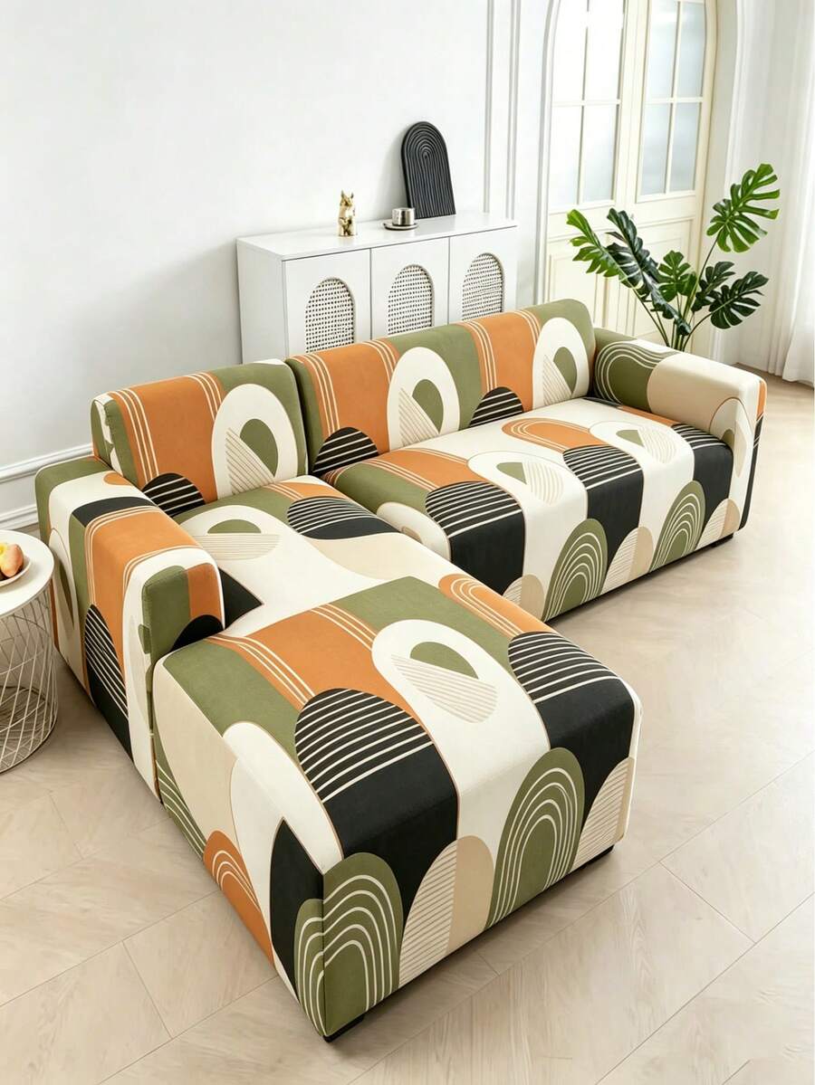 Geometric Pattern Printed Elastic Sofa Cover, Suitable For All Seasons ...