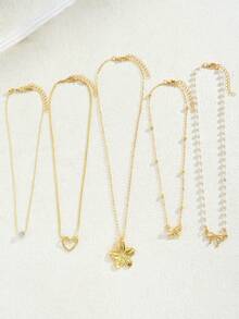 5pcs/Set Women's Heart-Shaped Bow Pendant Necklace, Unique Design ...