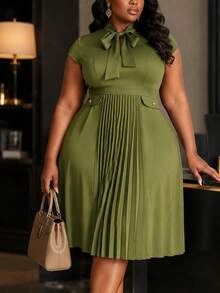 AOMEI Plus Size Women's Elegant & Dignified Commuter Army Green Pleated ...