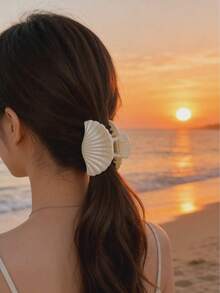 6/3/1pc Women's Shell Hair Clips Hairpins Solid Color Faux Pearl White ...