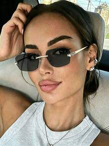 1pc New Metal Rimless Polygon Leopard Decorative Fashion Glasses ...