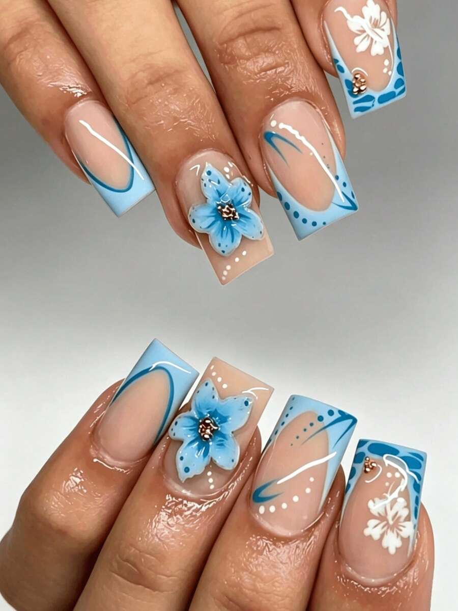 24 Peças Adesivos de Unhas Longas em Formato de Amêndoa Francesa ...