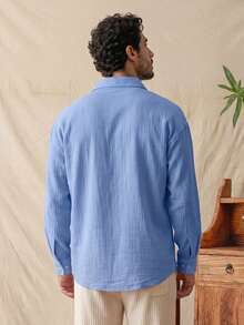 glestore Men's Vintage-Style Casual Textured Solid-Color Button-Down ...