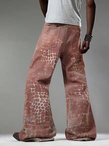 Men's Gothic American Street Flared Jeans, Multi-Color Digital Print ...