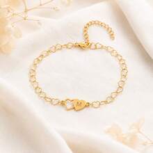 1pc Simple Classic Double Heart Initial Pendant Golden Stainless Steel ...