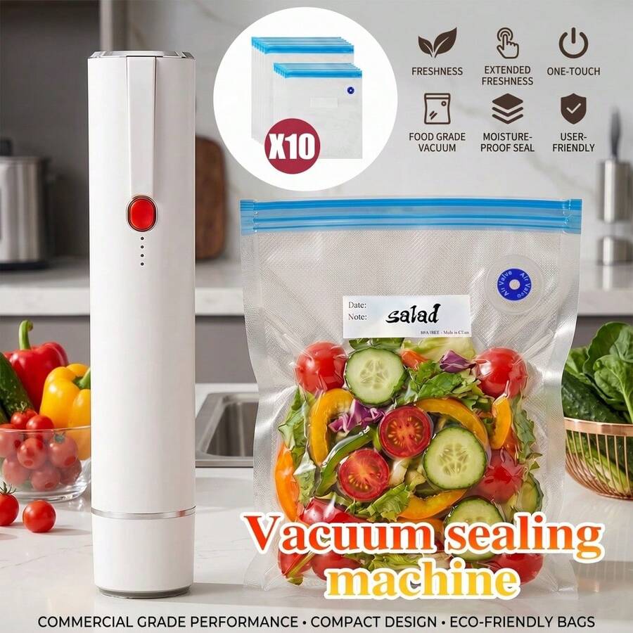Handheld Cordless Vacuum Sealer With 10pcs Vacuum Bags. One-Touch ...