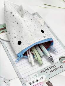 1pc Shark Shaped Pencil Case With Playful Star Pattern, Suitable For ...