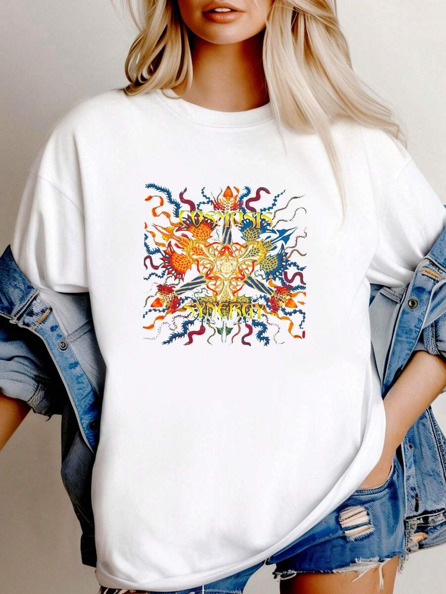 Women T-Shirt Print Cosmosis Synergy Goa Trance Music Mens Cotton T ...
