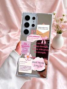 Mirror Phone Case With Pink Faith Text & Flower Pattern, Shockproof ...