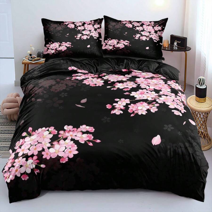 2/3pcs 3D Printed Peacock & Floral Pattern Duvet Cover Set, Cartoon ...