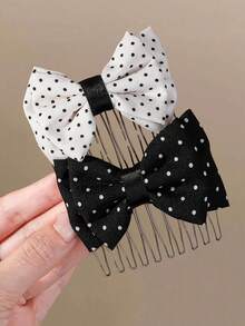 4pcs Girls Black & White Polka Dot Bow Hair Combs Hair Accessories ...