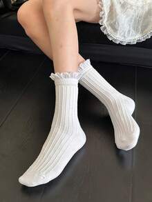 2 Pares de Meias Lolita de Renda até a Panturrilha para Mulheres, Meias ...