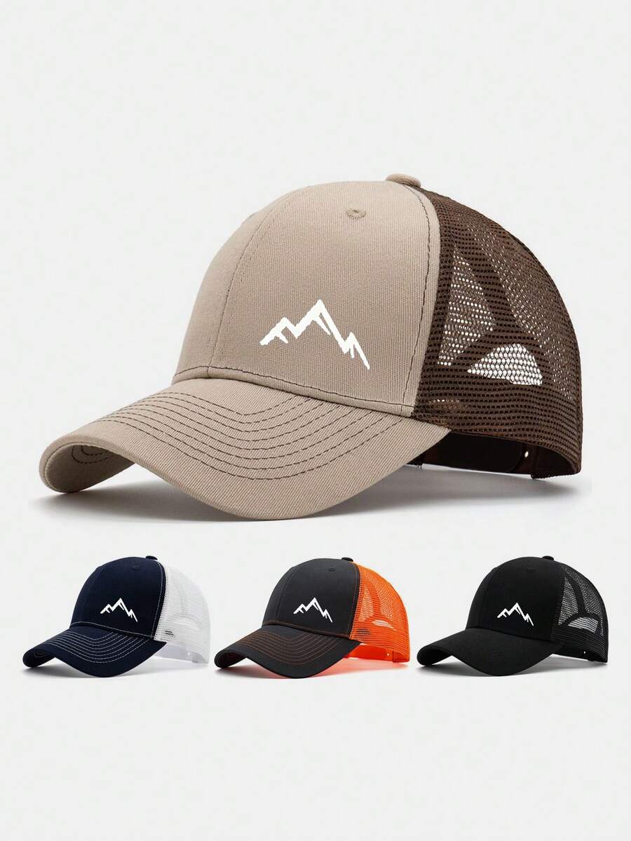 1pc Mountain Print Mesh Trucker Hat, Unisex Summer Breathable Quick-Dry ...